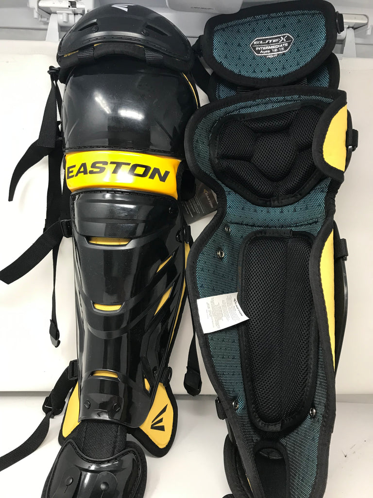 New Easton Leg Guards Elite X Black/Yellow Intermediate Catchers Baseb ...