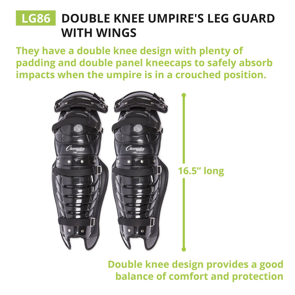 New Champion Sports Umpire Leg Guards 16.5 Inch Black/White Double Kne ...
