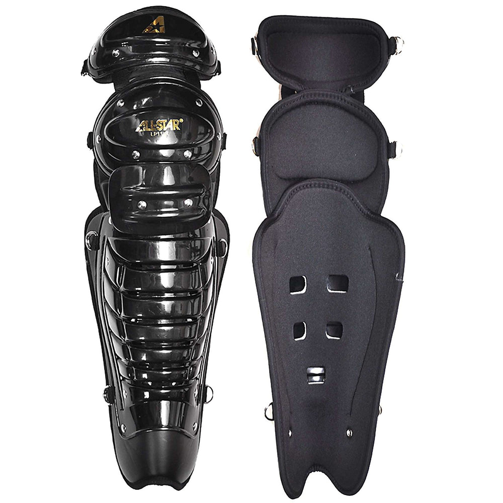 New All-Star Double Knee Umpire Leg Guards LP11-R 17" Black Baseball o ...