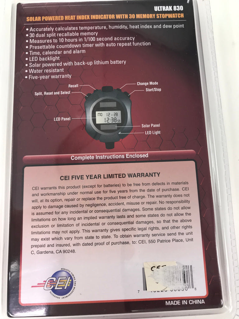 New Ultrak Heat Index Solar Powered Stopwatch Gray – PremierSports