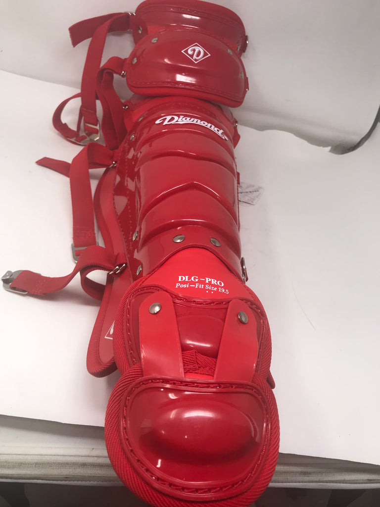 New Diamond DLG-PRO Leg Guards Red/White Adult 19.5" Baseball Catcher ...