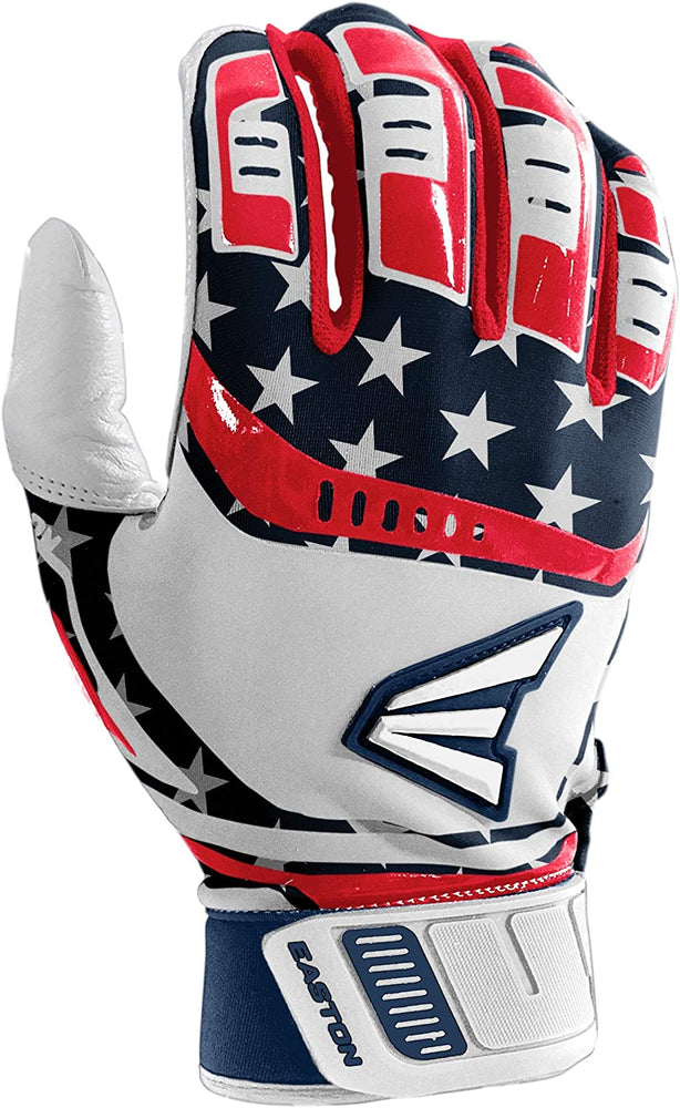 New Easton Youth Walk-Off Batting Gloves Medium Red Stars and Stripes ...