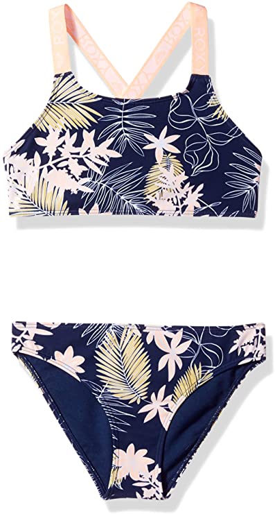 New Other Roxy Girls' Sz 10 Big Bikini Point Crop Top Swimsuit Blue/Pi ...